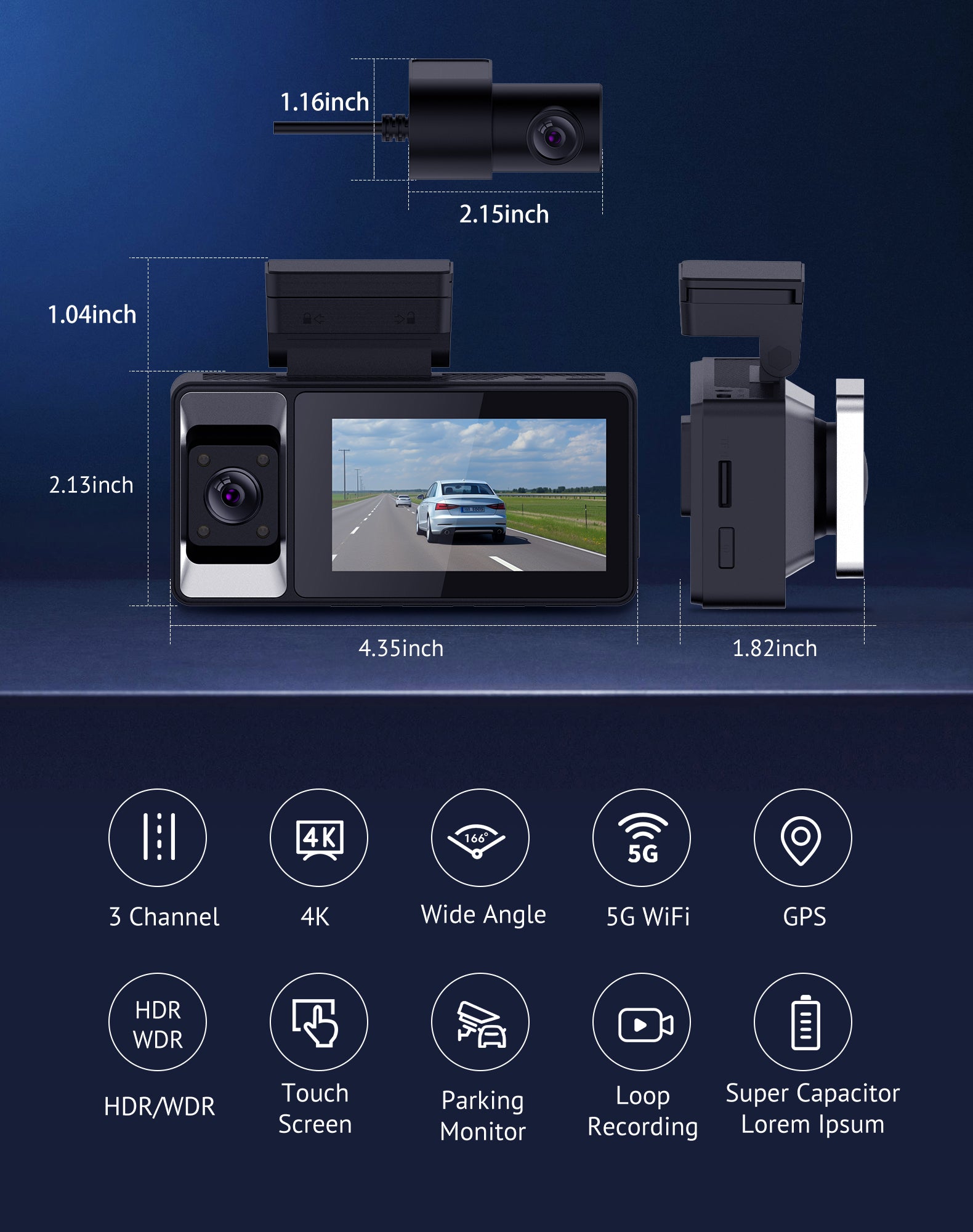 S7 4K HD 3 Channel Dash Cam – Hugolog
