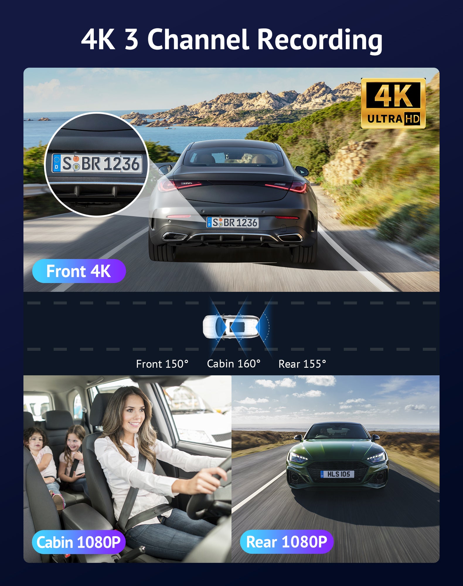 S7 4K HD 3 Channel Dash Cam – Hugolog